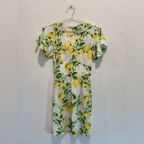 LOFT | Dresses | Loft Lemon Yellow White Flutter V Neck Pocket Mini ...